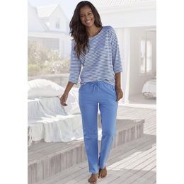 H.I.S. H.I.S Pyjama blau Gr. 36/38 f&uuml;r Damen. Rundhals und Allover-Druck, Logostickerei. Loose Fit. Nachhaltig.