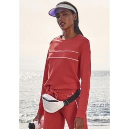 H.I.S. H.I.S Sweatshirt rot Gr. 52/54 f&uuml;r Damen. Rundhals und Logoschriftzug, Piping, Logostickerei. Bequem. Nachhaltig.