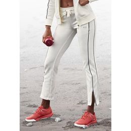 H.I.S. H.I.S Sweathose braun Gr. 40/42 f&uuml;r Damen. Mit Piping, Logostickerei, Rei&szlig;verschluss, Bindeband, Logoschriftzug. Figurbetont. Nachhaltig.
