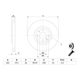 Bosch Bremsscheibe 0986479288 bel&uuml;ftet 302mm 26mm f&uuml;r Peugeot