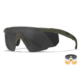 Saber Advanced Taktische Brille mit 3 Gl&auml;sern Gestell armee gr&uuml;n, Gl&auml;ser schwarz, klar, orange