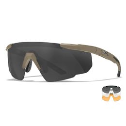 Saber Advanced Taktische Brille mit 3 Gl&auml;sern Gestell tan, Gl&auml;ser schwarz, klar, orange