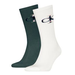 Socken Calvin Klein Jeans "CKJ MEN SOCK 2P MONOGRAM", Herren, Gr. 43-46, wei&szlig; (wei&szlig;, teal), Baumwollmischung, normal, Socken Socken, mit verst&auml;rkter Ferse, komfortable Frotteesohle