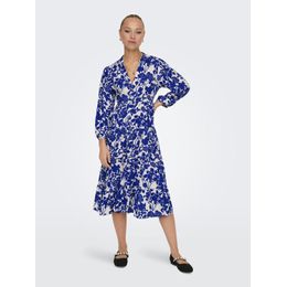 Tunikakleid Only "ONLMILANA &ndash; Tunikakleid aus Viskose mit gebl&uuml;mtem Print", Damen, Gr. XS, N-Gr, blau (surf the web), Web, Obermaterial: 100% Viskose, gebl&uuml;mt, gemustert, loose fit Midi, V-Ausschnitt, Kleider, gebl&uuml;mt, modisch, loose fit, Viskose, V-Ausschnitt