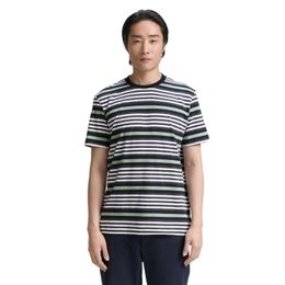 T-Shirt Tom Tailor, Herren, Gr. XL, bunt (navy multicolor melange stripe), Jersey, Obermaterial: 85% Baumwolle, 15% Polyester, gestreift, normal h&uuml;ftbedeckend, Rundhals, Shirts T-Shirt, im Streifen-Look