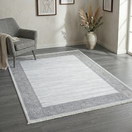 Teppich Sehrazat "Venus 7798", grau, B:200cm H:11mm L:300cm, Obermaterial: 60% Polyester, 40% Polypropylen, Teppiche, Teppich, Kurzflor, Orient Vintage Optik, mit Fransen, Wohnzimmer