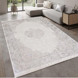 Teppich Sehrazat "Venus 6908", grau, creme, B:160cm H:11mm L:230cm, Obermaterial: 60% Polyester, 40% Polypropylen, Teppiche, Teppich, Kurzflor, Orient Vintage Optik, mit Fransen, Wohnzimmer