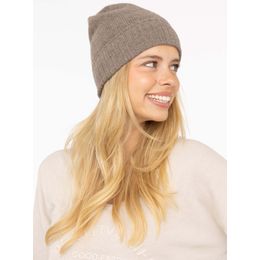Strickm&uuml;tze Zwillingsherz, Damen, beige (taupe), Strick, Kaschmir, M&uuml;tzen Strickm&uuml;tze, Feinstrick, breiter geripptem Umschlag
