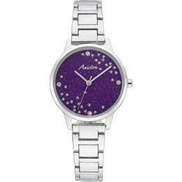 Quarzuhr, silber (silberfarben, lila), ANISTON JEWELRY & WATCHES, Armbanduhren, Damen, Quarzuhr, Armbanduhr, Damenuhr, analog, Glassteine, neue Kollektion