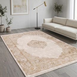 Teppich Sehrazat "Venus 6908", gold, creme, B:80cm H:11mm L:150cm, Obermaterial: 60% Polyester, 40% Polypropylen, Teppiche, Teppich, Kurzflor, Orient Vintage Optik, mit Fransen, Wohnzimmer