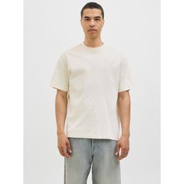 Jack & Jones Rundhalsshirt JACK & JONES "JJEURBAN EDGE STUDIO TEE SS O-NECK NOOS", Herren, Gr. M, wei&szlig; (antique wei&szlig; detail:2), Jersey, Obermaterial: 100% Baumwolle, bedruckt, weit taillenbedeckt, Rundhals, Shirts Rundhalsshirt, mit Front und Back Print