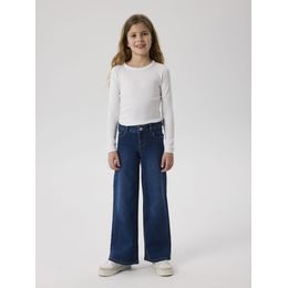 Weite Jeans name it "NKFPOLLY X-WIDE JEANS 3057-FR NOOS", M&auml;dchen, Gr. 122, N-Gr, blau (dunkelblau denim), Denim/Jeans, Obermaterial: 98% Baumwolle, 2% Elasthan, leichte Abriebeffekte, weit lang, Jeans, Baumwollmischung, Wide Fit an den Beinen, leichter Used Look