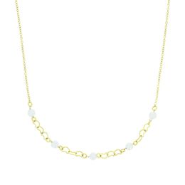 Kette ohne Anh&auml;nger Amor "Herzchen", gelbgoldfarben, wei&szlig;, Halsketten, Damen, Edelstahl Perlen, L: 45 B: 1,3mm, Edelstahl, Perlen, mit Glasperle, B:1,3mm