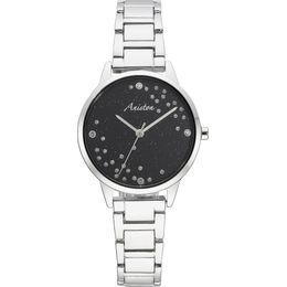 Quarzuhr, silber (silberfarben, schwarz), ANISTON JEWELRY & WATCHES, Armbanduhren, Damen, Quarzuhr, Armbanduhr, Damenuhr, analog, Glassteine, neue Kollektion