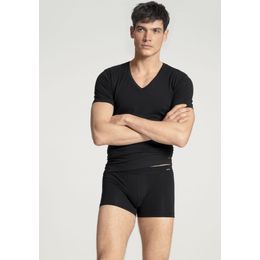 T-Shirt Calida "Cotton Code", Herren, Gr. S (46/48), schwarz, Single Jersey, Obermaterial: 95% Baumwolle, 5% Elasthan, unifarben, normal h&uuml;ftbedeckend, V-Ausschnitt, gerader Abschluss, Shirts T-Shirt, V-Ausschnitt, formstabiler Single Jersey, elastisch, Kurzarm