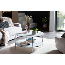 Couchtisch Salesfever "Caorle Coffeetable im minimalistischen Stil", wei&szlig; (wei&szlig;, chromfarben, chromfarben, wei&szlig;), B:80cm H:45cm T:80cm, Tische, Couchtisch, Eleganz trifft Stil: Tischplatten in Marmoroptik