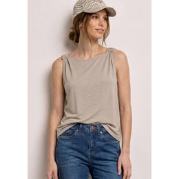 Shirttop Street One, Damen, Gr. 44, clay sand, Jersey, Obermaterial: 95% Viskose, 5% Elasthan, unifarben, regular fit normal, U-Boot-Ausschnitt, Tops Shirttop, mit Schnallen Detail