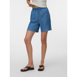V&eacute;ro Moda Shorts VERO MODA "VMBREE HR LOOSE BERMUDA TENCEL SHORTS", Damen, Gr. L, N-Gr, medium blau denim, Web, Obermaterial: 100% Lyocell, unifarben, loose fit kurz, Hosen Shorts, Viskose, loose fit