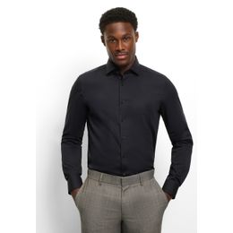 Langarmhemd OLYMP "Level Five", Herren, Gr. 39, N-Gr, schwarz, Web, Obermaterial: 97% Baumwolle, 3% Elastolefin, unifarben, normal, 2-Knopf-Manschette, Hemden, Businesshemd, unifarben, body fit, Royalkentkragen