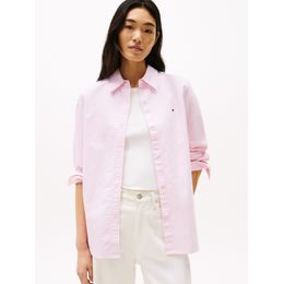 Hemdbluse Tommy Hilfiger "OXFORD RELAXED FIT SHIRT mit Hemdblusenkragen und Stickerei", Damen, Gr. 42, classic ithaca stp, mid pink, Web, Obermaterial: 100% Baumwolle, gestreift, relaxed fit h&uuml;ftlang, &Auml;rmel mit &Auml;rmelschlitz 1-Knopf-Manschette, Blusen Hemdbluse, Baumwolle, relaxed fit