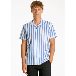 Leinenhemd LINDBERGH "Leinenhemd (Kurzarm) Relaxed Fit", Herren, Gr. XL, Normalgr&ouml;&szlig;en, blau, Obermaterial: 70% Baumwolle, 30% Leinen, Hemden