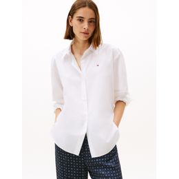 Langarmbluse Tommy Hilfiger "ESS POPLIN EASY FIT SHIRT", Damen, Gr. 42, wei&szlig; (classic wei&szlig;), Popeline, Obermaterial: 100% Baumwolle, unifarben, normal h&uuml;ftbedeckend, &Auml;rmel mit &Auml;rmelschlitz 1-Knopf-Manschette, Blusen, Baumwolle