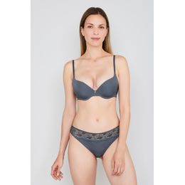 JOOP! Tanga JOOP "Beautiful", Damen, Gr. 38, grau (anthra), Obermaterial: 84% Polyamid, 16% Elasthan, k&ouml;rpernah, Unterhosen Tanga, mit Spitzen-Details im Cornflower-Design
