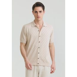 Kurzarmhemd FELIX HARDY "Kurz&auml;rmeliges Basic-Strickhemd mit Kn&ouml;pfen", Herren, Gr. M, Normalgr&ouml;&szlig;en, beige, 100% Baumwolle, Hemden