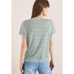 T-Shirt Cecil, Damen, Gr. L (42), just khaki, Jersey, Obermaterial: 65% Viskose, 35% Polyester, gestreift, regular fit normal, U-Boot-Ausschnitt, Shirts T-Shirt, mit Streifen Muster