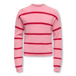 Strickpullover KIDS Only "KOGFRANCA SHORT L/S STRIPE KNT NOOS", Kinder, Gr. 122/128, rosa (sea pink stripes:small stripe salsa), Strick, Obermaterial: 50% Viskose, 27% Nylon, 23% Polyester, gestreift, loose fit normal, Rundhals, Rippstrickb&uuml;ndchen, Pullover Strickpullover, Viskosemischung, loose fit