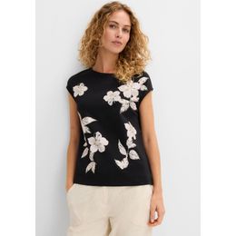 T-Shirt bonprix, Damen, Gr. 36/38 (S), schwarz, wei&szlig;, silber gebl&uuml;mt, Jersey, Obermaterial: 95% Baumwolle, 5% Elasthan, bedruckt, gerade h&uuml;ftbedeckend, Rundhals, angeschnitten, Shirts T-Shirt, gerade Passform, Kurzarm, mit modischem Frontprint