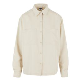 Kurzarmshirt Urban Classics "Urban Classics Damen Ladies Oversized Twill Shirt", Damen, Gr. XS, sand, 68% Viskose, 32% Polyester, unifarben, oversize, amerikanischer Ausschnitt, Shirts