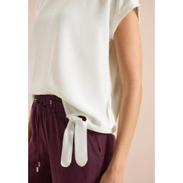 Kurzarmbluse Cecil, Damen, Gr. L (42), vanillewei&szlig;, Web, Obermaterial: 100% Viskose, unifarben, l&auml;ssig geschnitten h&uuml;ftbedeckend, Rundhals, abgestepptes B&uuml;ndchen, Blusen, Sommershirt mit Knotendetail
