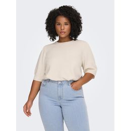 Strickpullover Only CARMAKOMA "CARRICA LIFE 2/4 PULLOVER KNT NOOS", Damen, Gr. S, birch detail:melange, Strick, Obermaterial: 93% Polyester, 4% Nylon, 3% Elasthan, meliert, regular fit normal, Rundhals, Pullover Strickpullover, Materialmix mit Stretch