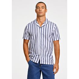 Leinenhemd LINDBERGH "Leinenhemd (Kurzarm) Relaxed Fit", Herren, Gr. L, Normalgr&ouml;&szlig;en, blau (navy), Obermaterial: 70% Baumwolle, 30% Leinen, Hemden