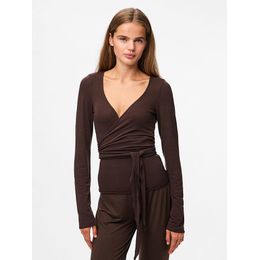 Pieces Longsleeve "Pcroya" in Dunkelbraun - 52% | Gr&ouml;&szlig;e L | Damen-tops