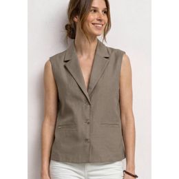 Kurzweste Street One, Damen, Gr. 34, beige (schwarz beige), Web, 55% Baumwolle, 37% Modal, 8% Polyester, unifarben, normal normal, ohne Ausschnitt, Westen, mit Reverskragen