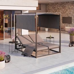 Ambia Garden Sonneninsel, Dunkelgrau, Metall, Textil, F&uuml;llung: Schaumstoff, 200x196x148 cm, gro&szlig;e Liegefl&auml;che, verstellbares Dach, Loungem&ouml;bel, Sonneninseln