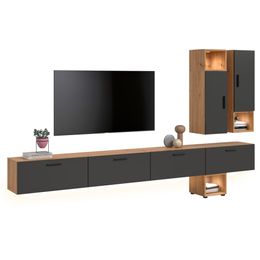 Schrank-Set Home Affaire "ENESTE, 9-teilig, in verschiedenen Farben, individuell kombinierbar", artisan eiche nachbildung, basalt grau, B:300cm H:34cm T:178cm, Spanplatte, Kastenm&ouml;bel-Sets, inkl. Beleuchtung, Stauraumelement, Kombination, Schrankwand, Lowboard