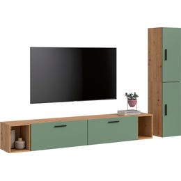 Schrank-Set Home Affaire "ENESTE, 6-teilig, in verschiedenen Farben, individuell kombinierbar", gr&uuml;n (artisan eiche nachbildung, smoke gr&uuml;n), B:259cm H:34cm T:182cm, Spanplatte, Kastenm&ouml;bel-Sets, Stauraumelement, Kombination, Wohnkombination, Schrankwand, Lowboard