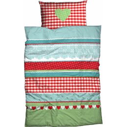 Bettw&auml;sche CASATEX "Herz-Karo", rot (rot, gr&uuml;n), B/L: 155cm x 220cm, 1 Stk., 1 Stk., Renforc&eacute;, B/L: 80cm x 80cm, 2 Stk., Renforc&eacute;, Obermaterial: 100% Baumwolle, Bettw&auml;sche, Bettw&auml;sche, niedlichem Herz-Karo Design