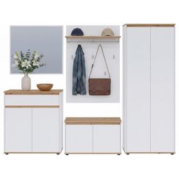 CARRYHOME Garderobe Malea, Wei&szlig;, Eiche Artisan, Holzwerkstoff, 263.5x193x41.4 cm, Garderobe, Garderoben-Sets & Serien, Garderoben-Sets