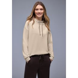 Sweatshirt Street One, Damen, Gr. 46, cotton beige, Sweatware, Obermaterial: 46% Modal, 46% Polyester, 8% Elasthan, unifarben, bequem h&uuml;ftbedeckend, Rundhals, B&uuml;ndchen, Sweatshirts Sweatshirt, mit Stehkragen und Kordelzug