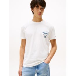 T-Shirt Tommy Jeans "TJM REG SIGNATURE CITY TEE", Herren, Gr. XL, beige (ecru), Single Jersey, Obermaterial: 100% Baumwolle, regular fit, Rundhals, Shirts T-Shirt, mit gro&szlig;em R&uuml;ckenprint