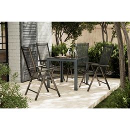 Ambia Garden Gartentischgruppe, Anthrazit, Schwarz, Metall, Kunststoff, Textil, quadratisch, Flachrohr, St&uuml;hle klappbar, R&uuml;ckenlehne mehrfach verstellbar, Gartenm&ouml;bel, Gartenm&ouml;bel-Sets