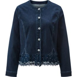 CR&Eacute;ATION L Damen Jeansblazer mit Spitzenbord&uuml;re und Glitzersteinchen blue-stone-washed Gr&ouml;&szlig;e 40