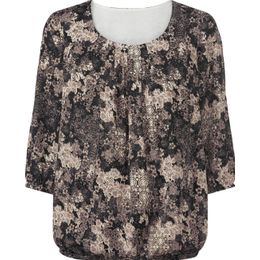 CR&Eacute;ATION L Damen Druckbluse mit elastischen Abschl&uuml;ssen grau-ecru-bedruckt Gr&ouml;&szlig;e 38