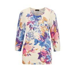 2-in-1-Pullover GOLDNER "Strick aus Baumwolle, floraler Print", Damen, Gr. 38, wei&szlig; (wei&szlig;, gemustert), Obermaterial: 60% Polyester PES. 40% Baumwolle CO., normal, Sonstiges, Pullover, Ohne