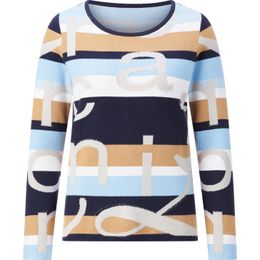 CR&Eacute;ATION L Damen Langarm-Pullover mit Glitzersteinchen marine-ecru Gr&ouml;&szlig;e 36