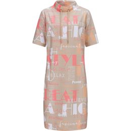CR&Eacute;ATION L Damen Druckkleid mit weitenregulierbarem Kragen sand-flamingo-bedruckt Gr&ouml;&szlig;e 36